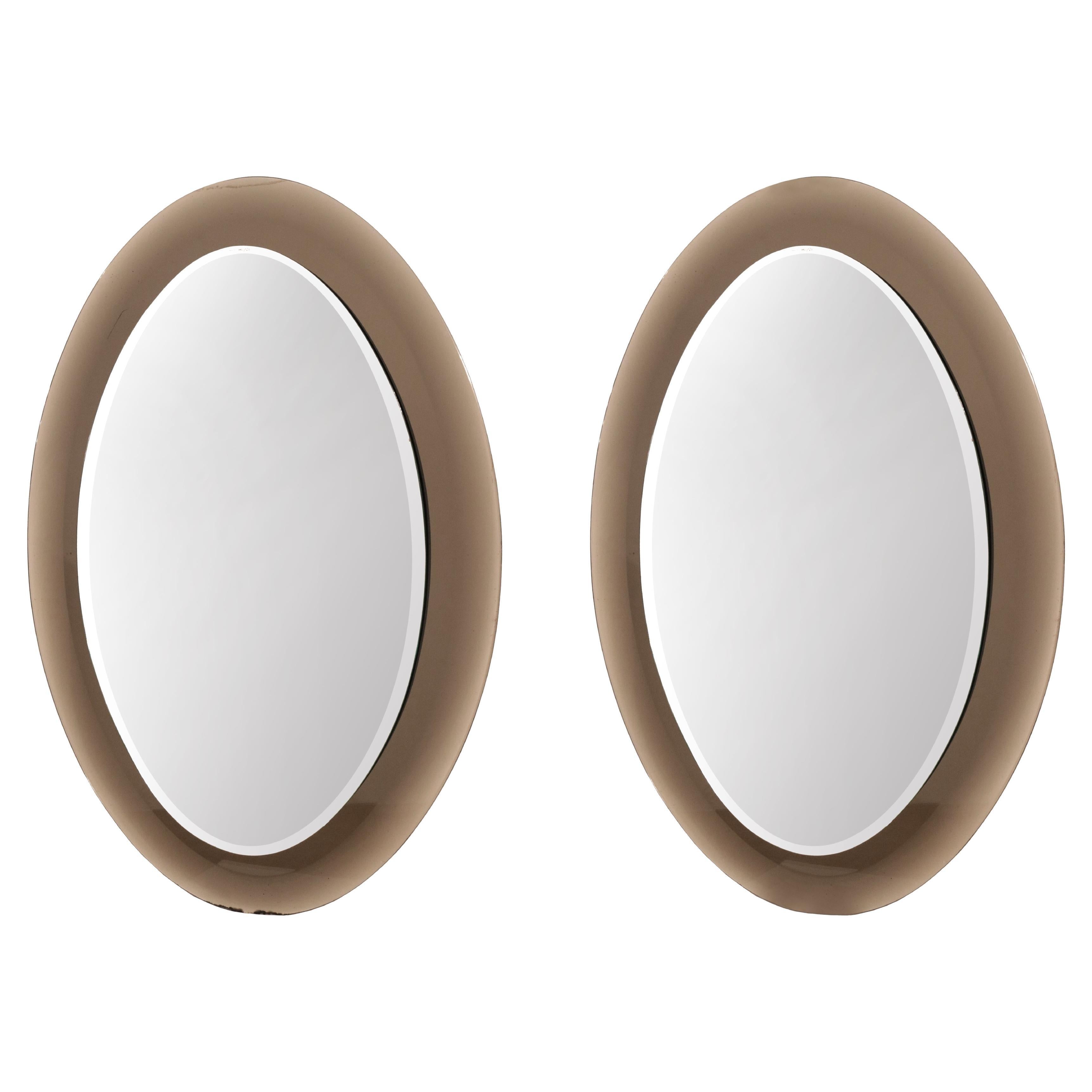 Pair of Large Blue Oval Mirrors at 1stDibs