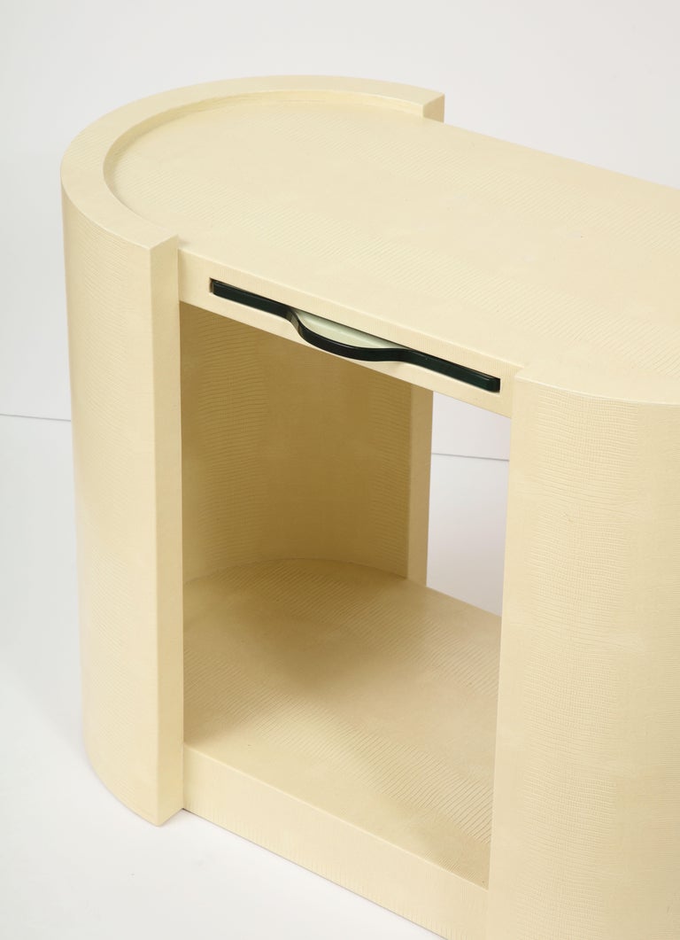 Pair of Oval Karl Springer Embossed Leather Side Tables at 1stDibs ...