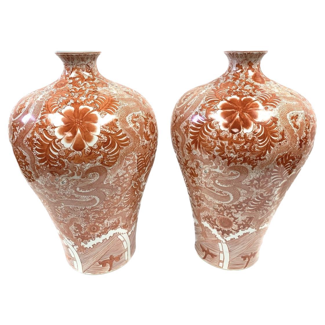Pair Of Over-Sized Porcelain Decorative Chinese Vases For Sale at 1stDibs