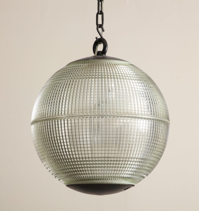 Pair of Oversize French Molded Glass Pendant Lights For Sale at 1stDibs