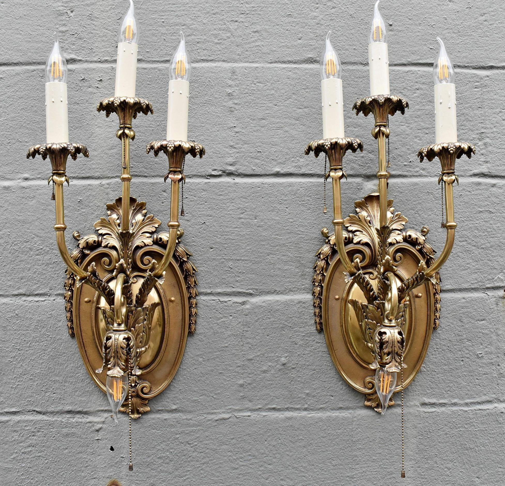 Pair of Oversized Brass French Sconces with Four Arms For Sale at 1stDibs