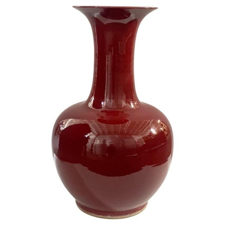 Pair of Oversized Chinese Export Blood Red Glaze Vases For Sale at 1stDibs