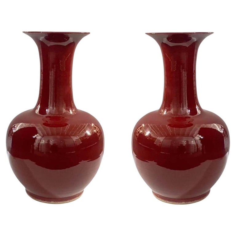 Pair of Oversized Chinese Export Blood Red Glaze Vases For Sale at 1stDibs