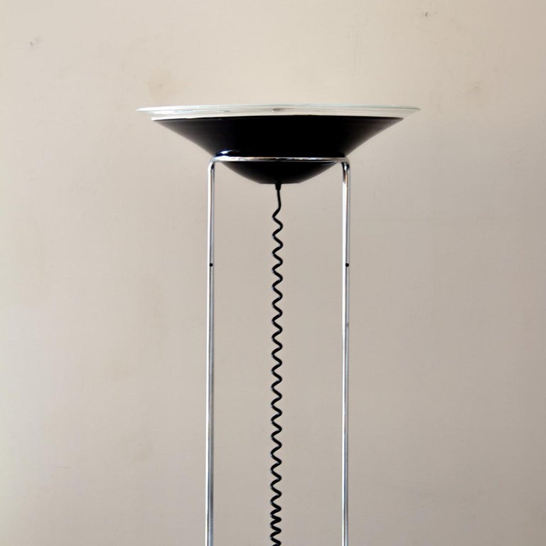 Pair of Chrome and Black Glass Uplighters 1960s For Sale at 1stDibs