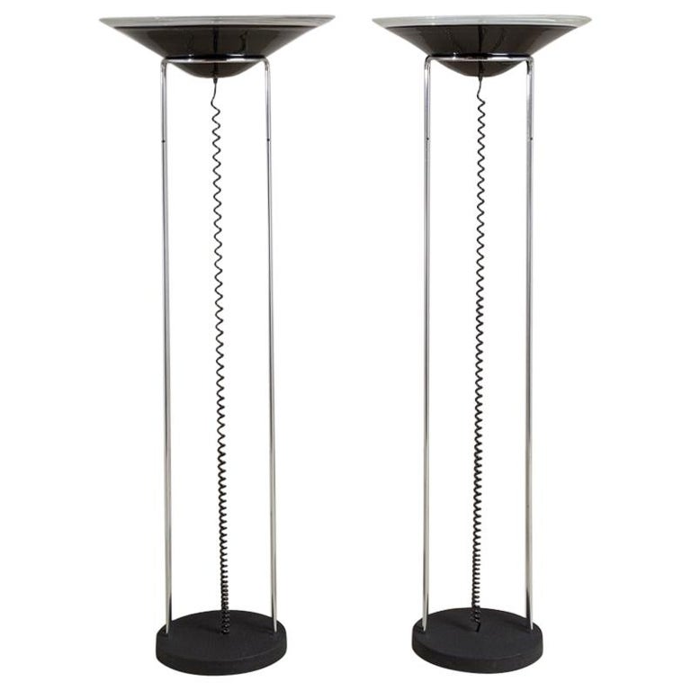 Pair of Chrome and Black Glass Uplighters 1960s For Sale at 1stDibs