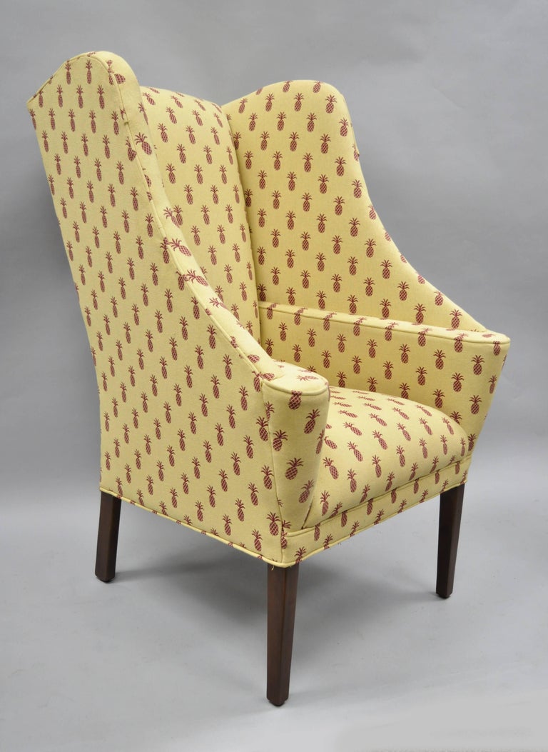 Pair of Oversized Custom Wingback Chairs with Pineapple Printed Yellow ...