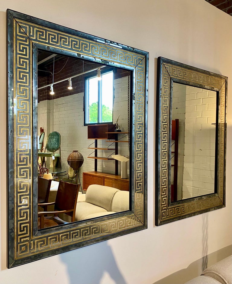 Pair of Oversized Églomisé Wall Mirrors with Greek Key Pattern For Sale ...