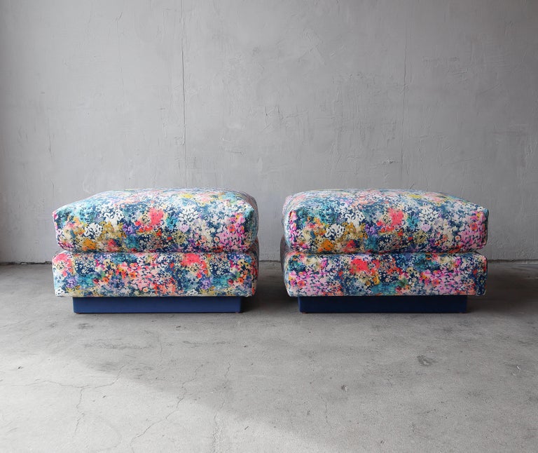 Pair of Oversized Floral Velvet Ottomans For Sale at 1stDibs