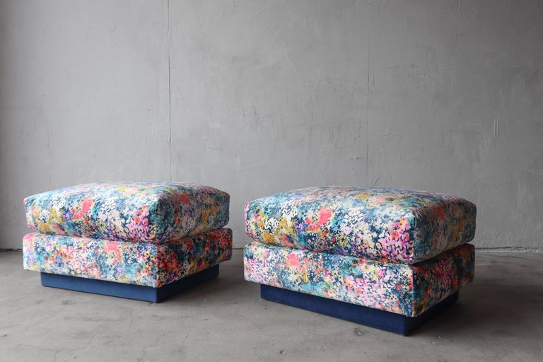 Pair of Oversized Floral Velvet Ottomans For Sale at 1stDibs