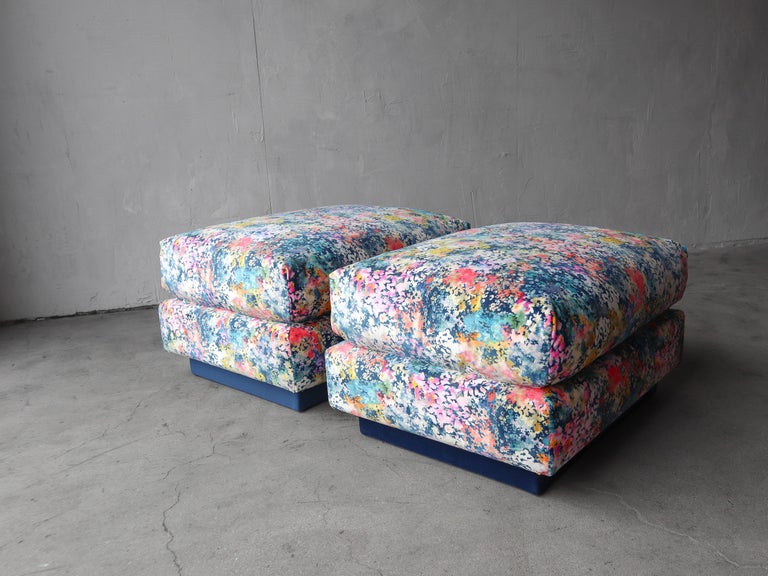 Pair of Oversized Floral Velvet Ottomans For Sale at 1stDibs