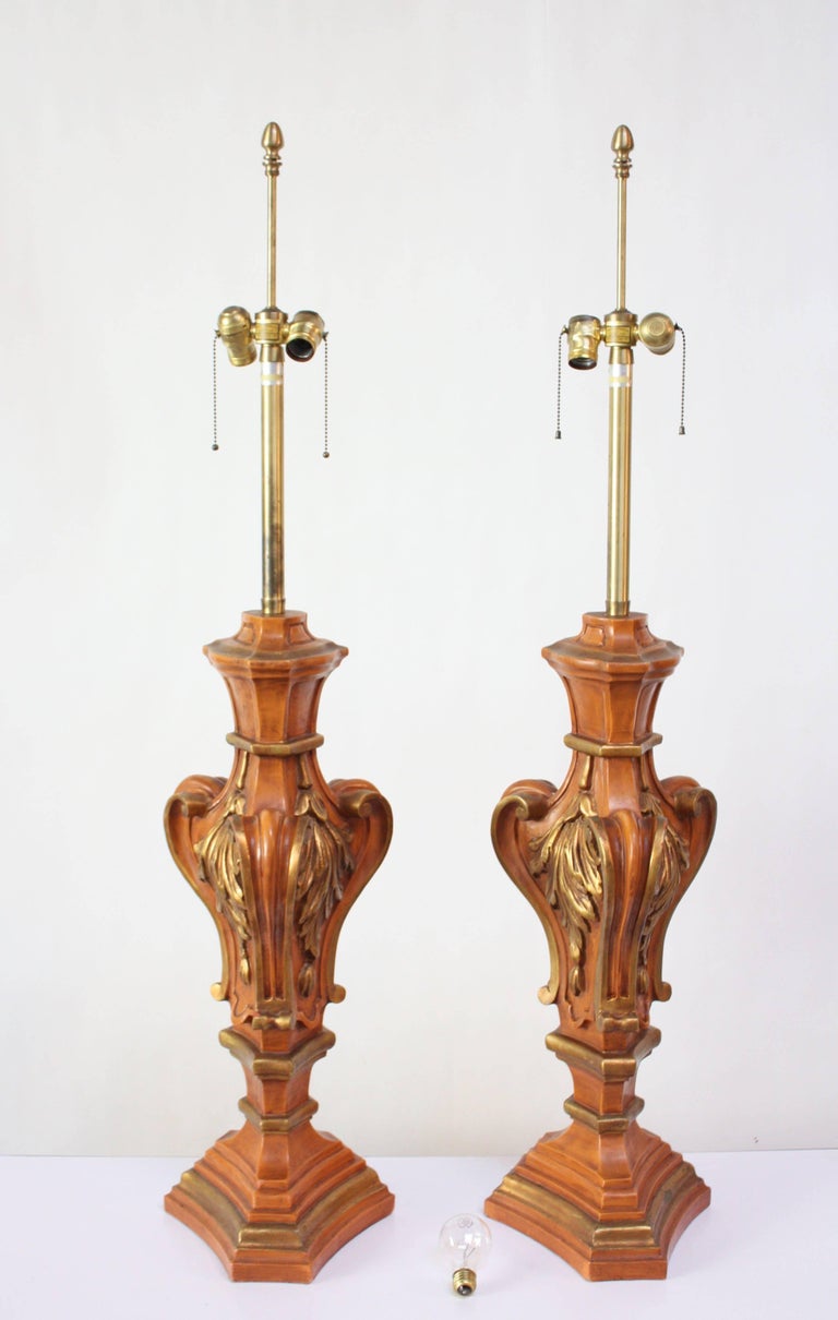 Pair of Oversized Hollywood Regency Carved and Gilded Table Lamps by ...