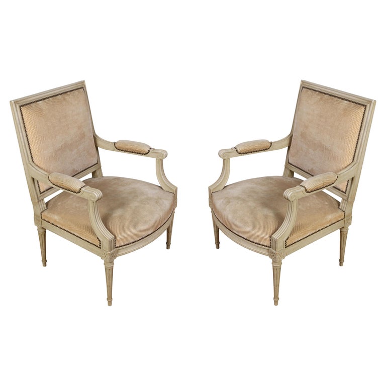 Pair of Oversized Painted Louis XVI Arm Chairs For Sale at 1stDibs