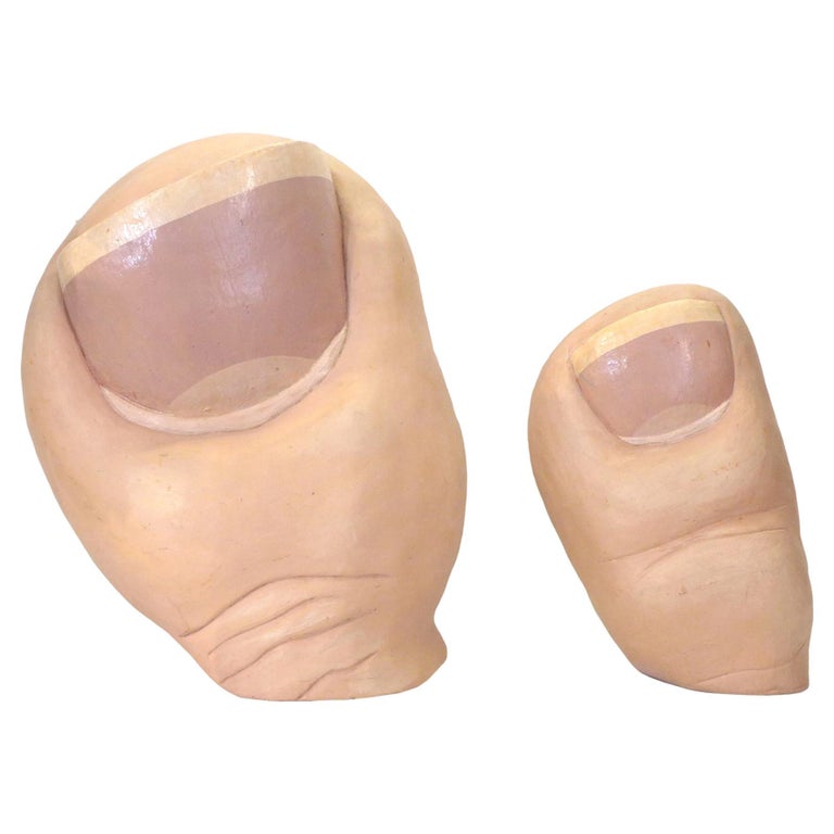 Pair of Oversized Painted Terracotta Toe Sculptures For Sale at 1stDibs
