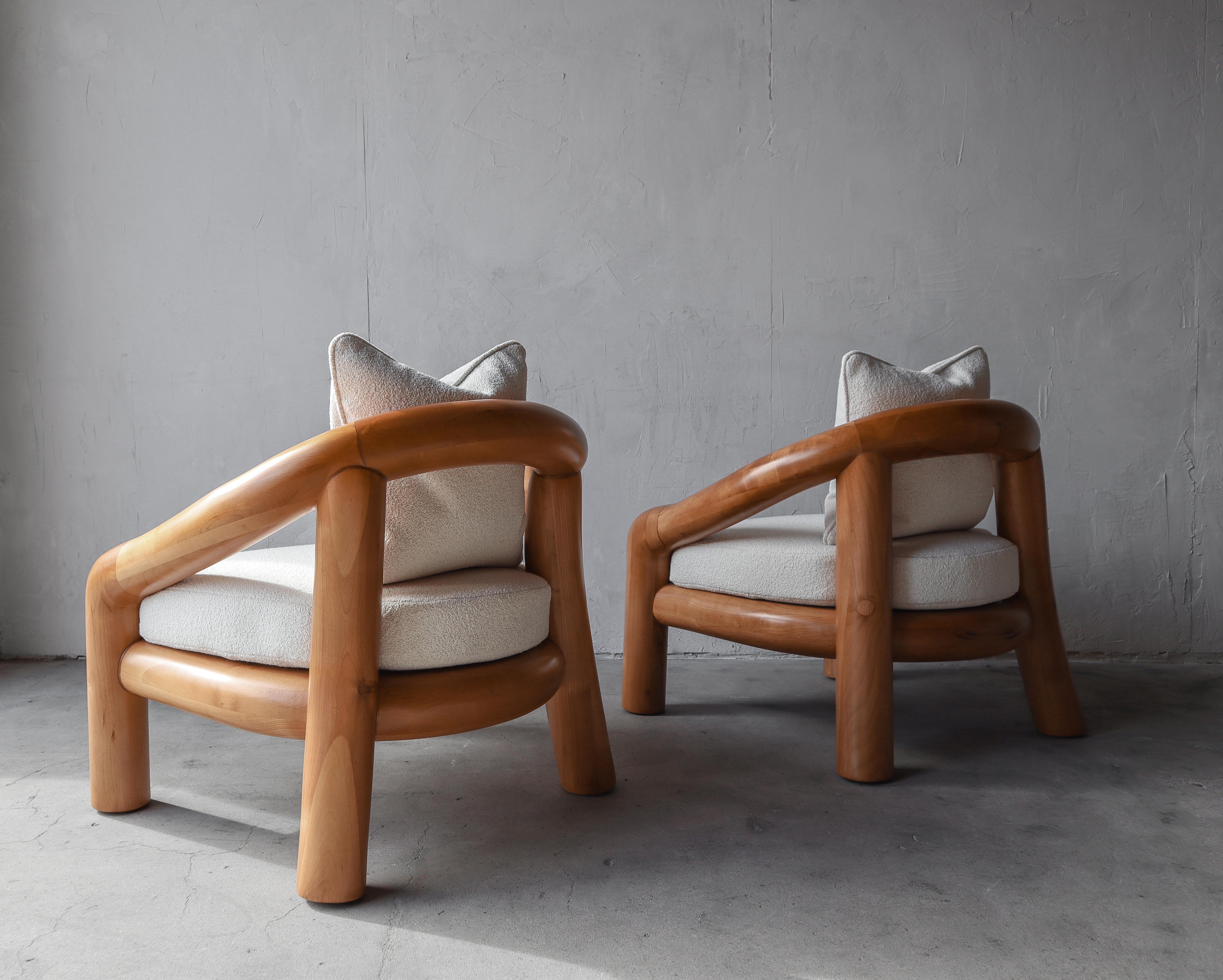 Pair of Oversized Sculptural Solid Maple Lounge Chairs For Sale at ...