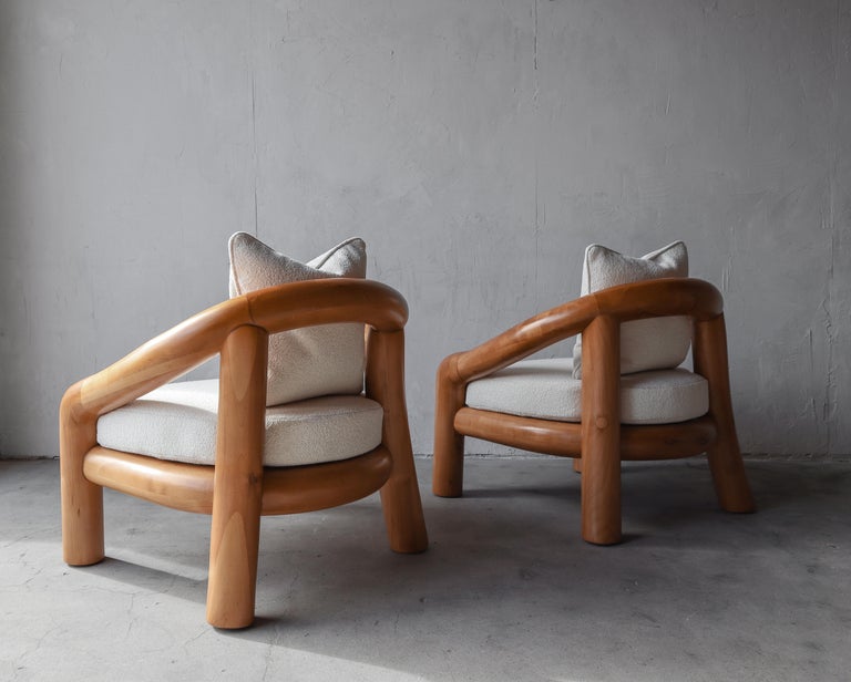 Pair of Oversized Sculptural Solid Maple Lounge Chairs For Sale at 1stDibs