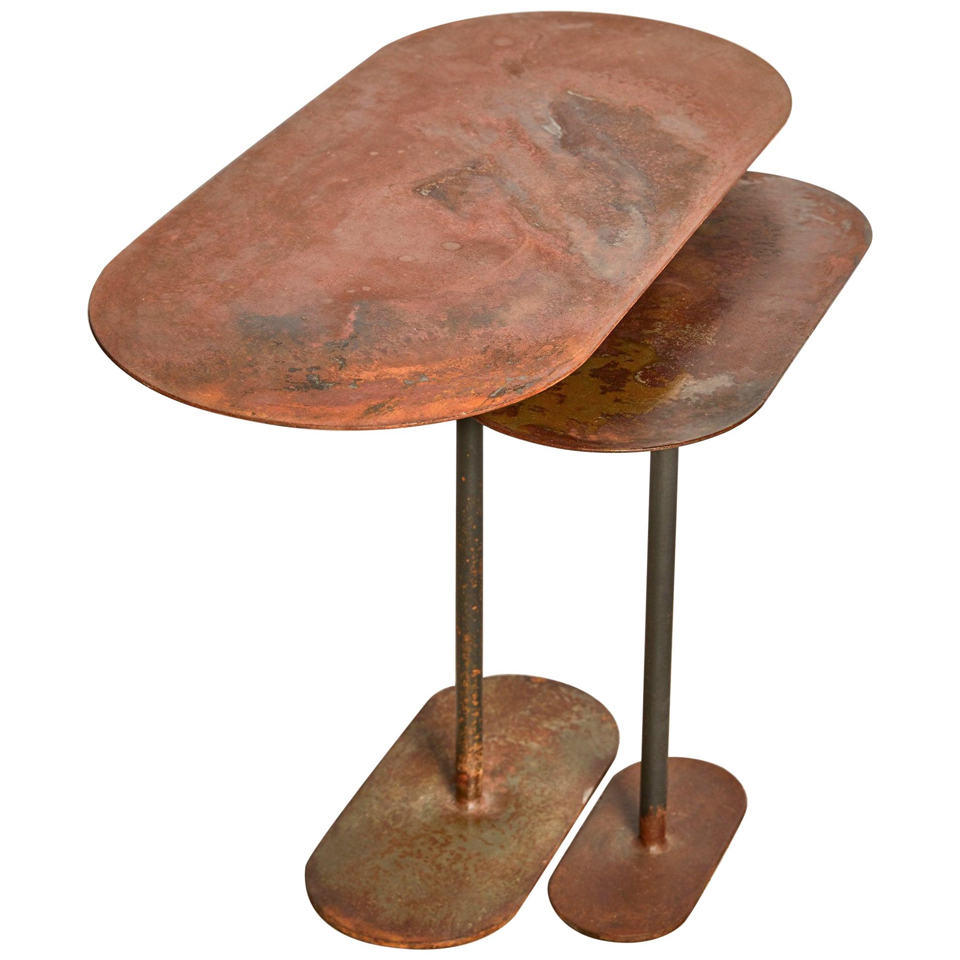 Pair of Oxidized Ellipses Table Signed by Pia Chevalier at 1stDibs