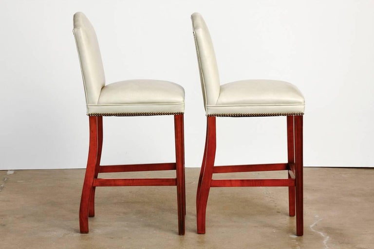 Pair of Oyster Leather High Back Bar Stools at 1stDibs