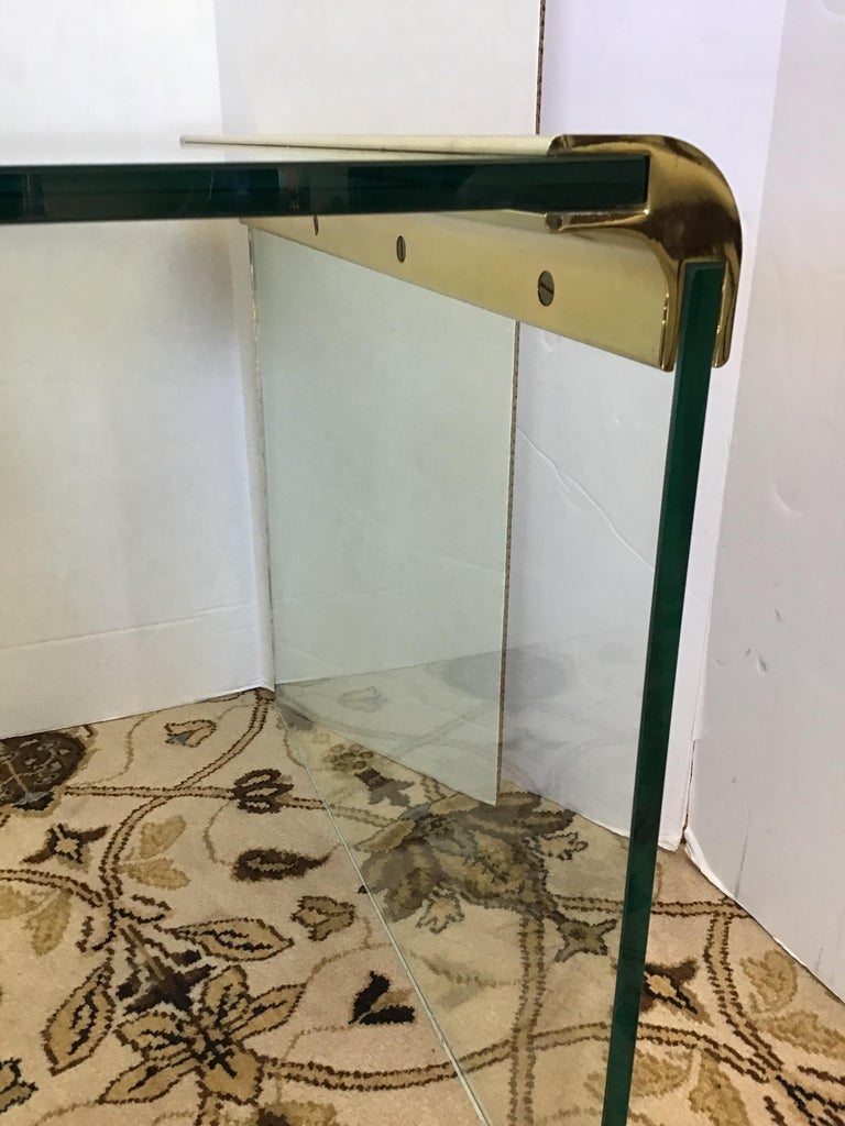 Pair of Pace Furniture Leon Rosen Brass and Glass Waterfall End Side ...