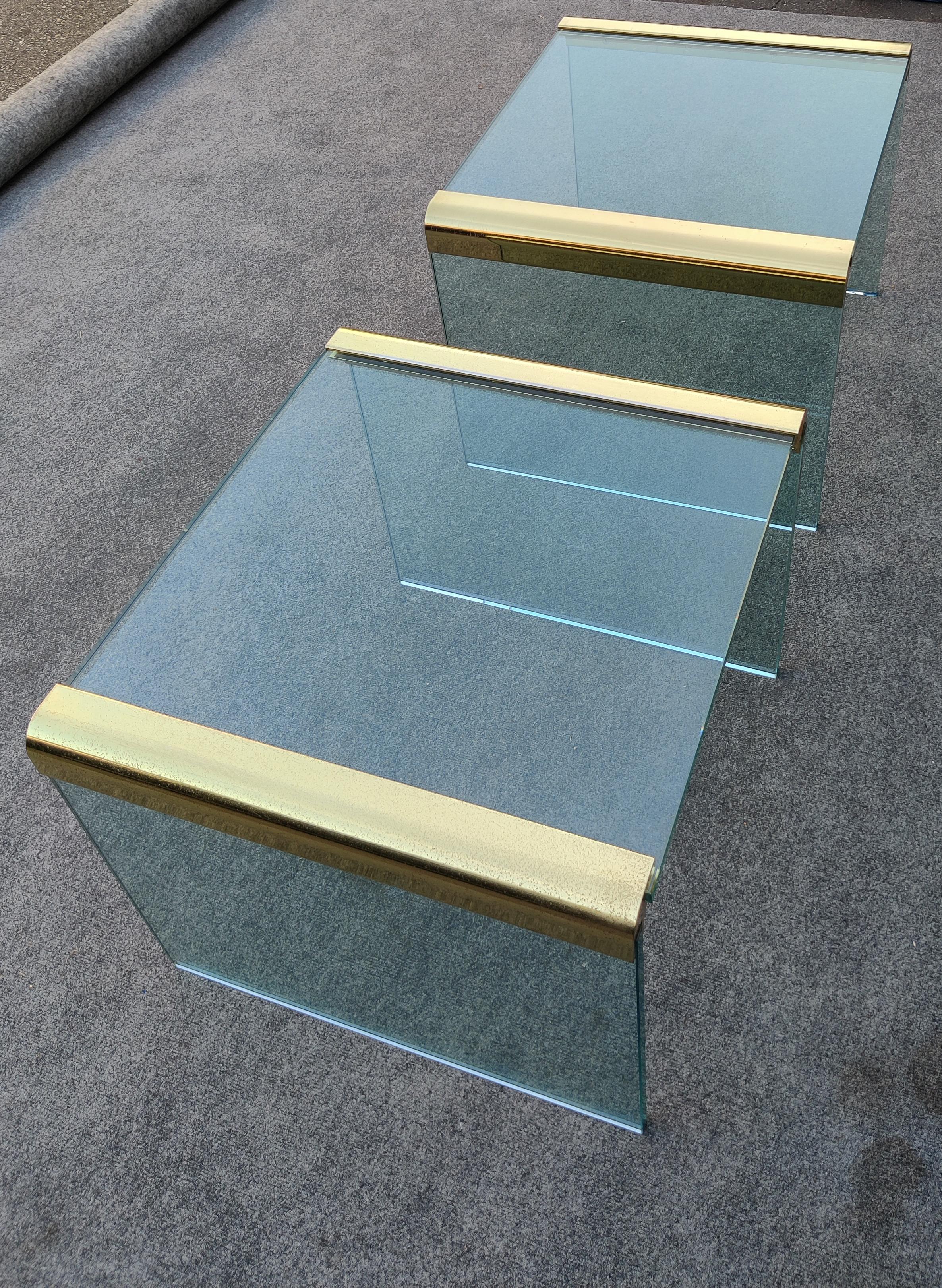 Pair of Pace Furniture Leon Rosen Brass and Glass Waterfall End Side ...