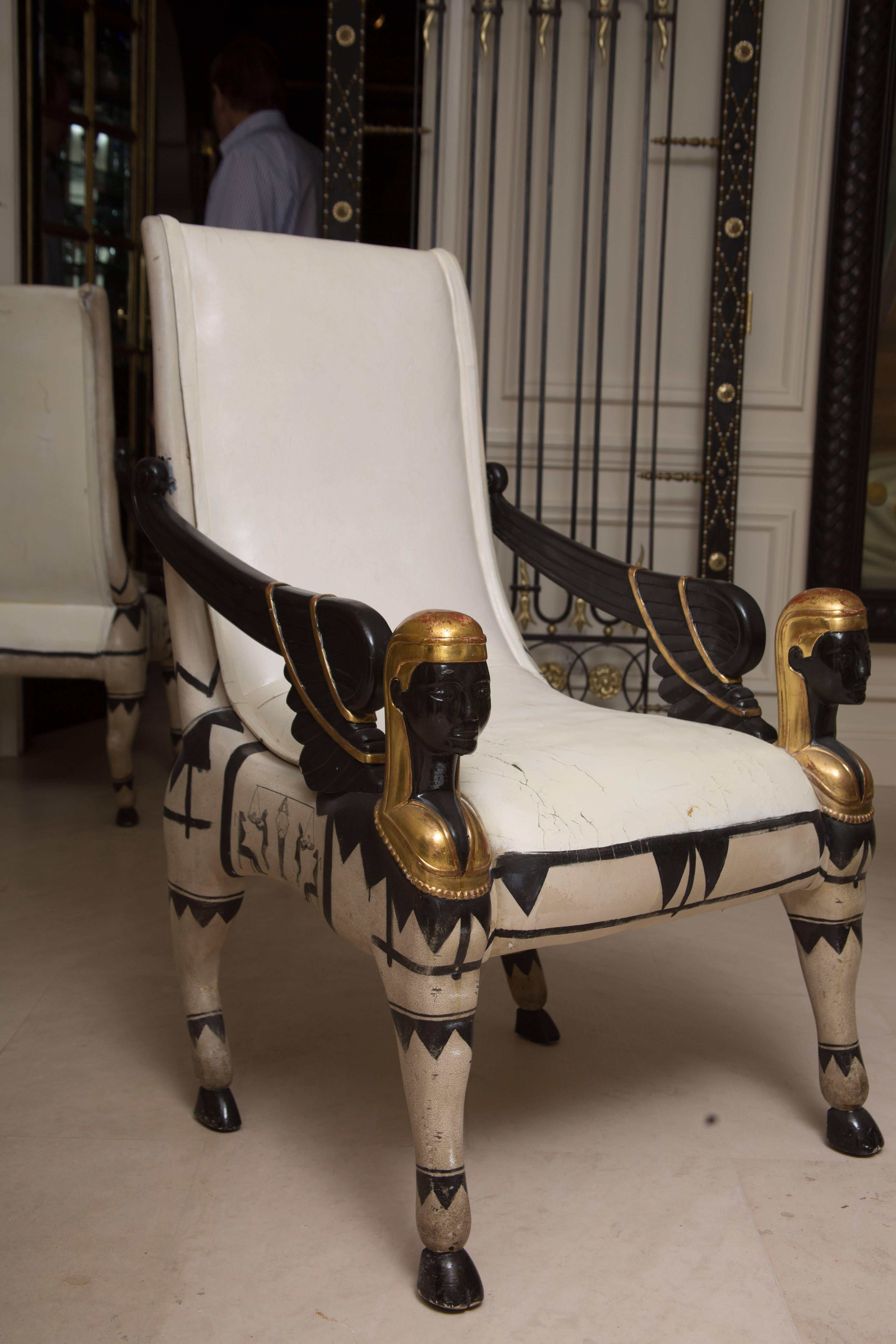Pair of Painted and Parcel Egyptian Revival Armchairs at 1stDibs