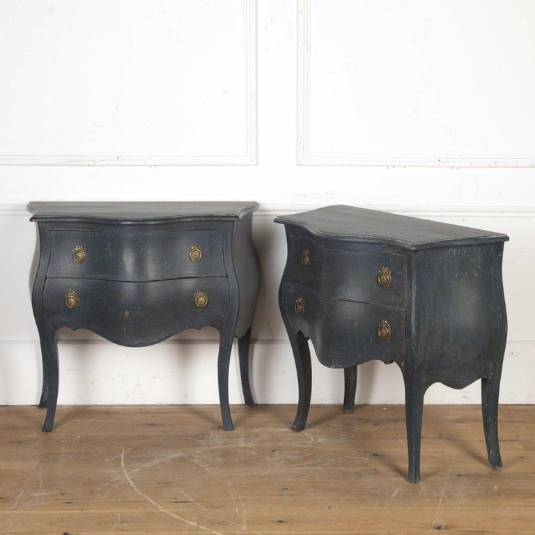 Pair of Painted Bombe Commodes at 1stDibs