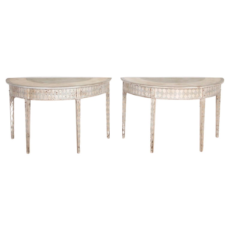 Pair of Painted Demi-Lune Console Tables at 1stDibs