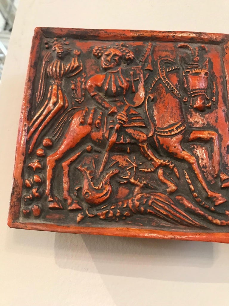 Pair of Painted Dutch Medieval Style Glazed Terracotta Reliefs Plaques ...