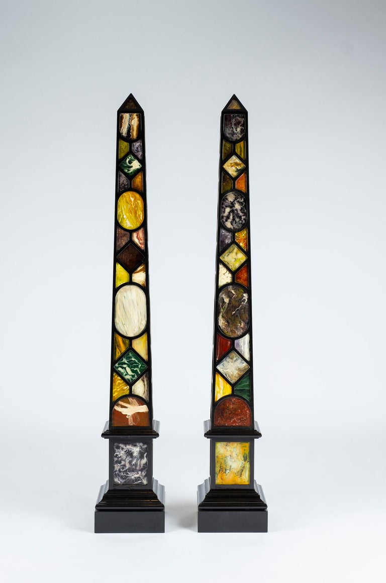 Pair of Painted Faux Marble Obelisk For Sale at 1stDibs