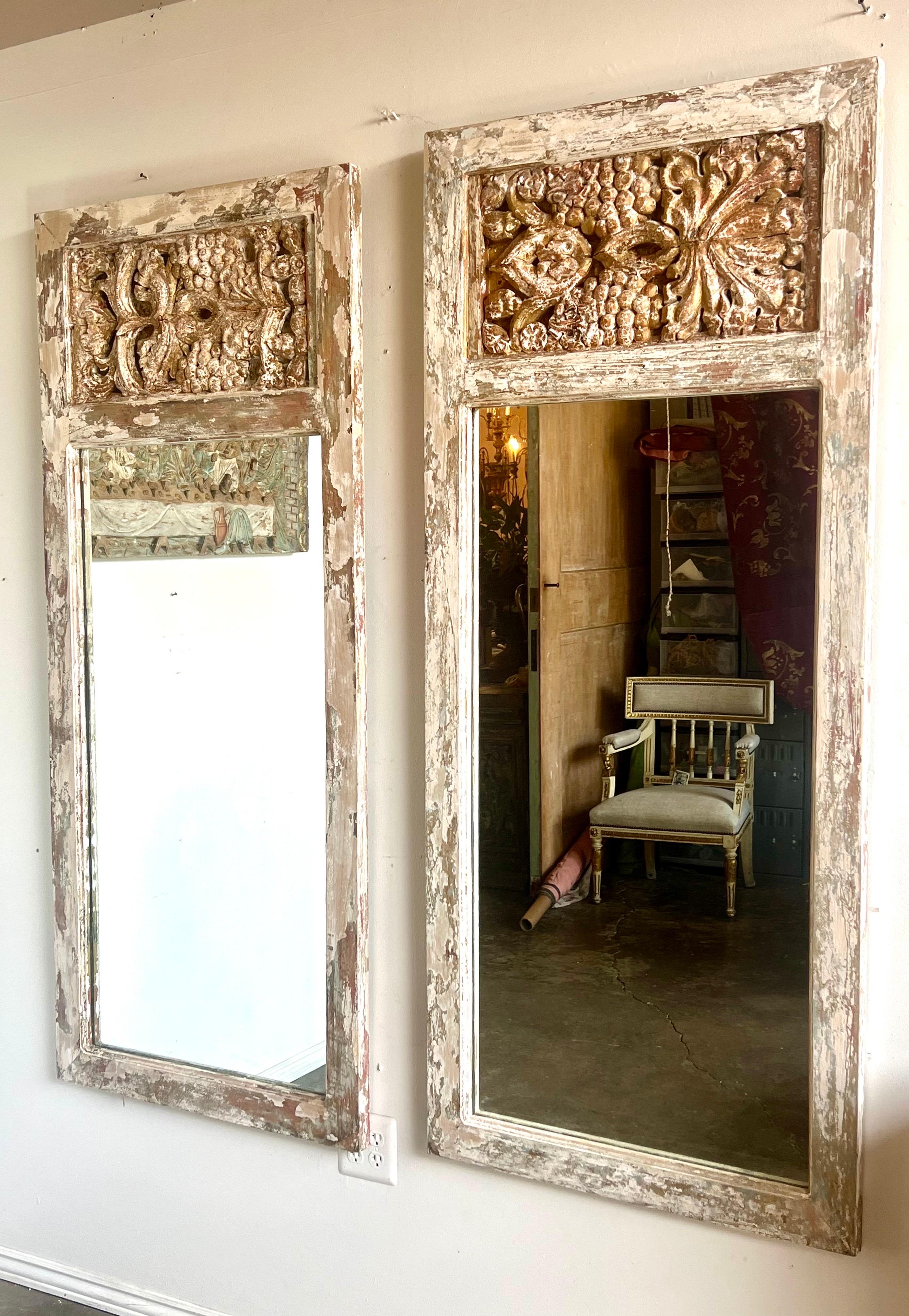 Pair of Painted and Gilt Wood Carved Mirrors C. 1930's at 1stDibs