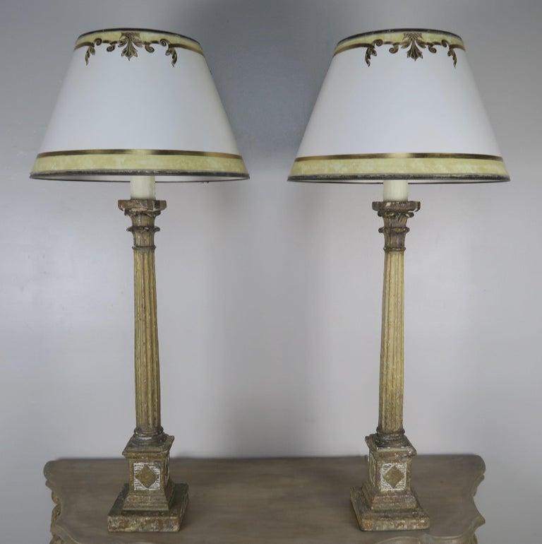 Pair of Painted Neoclassical Lamps with Parchment Shades For Sale at ...