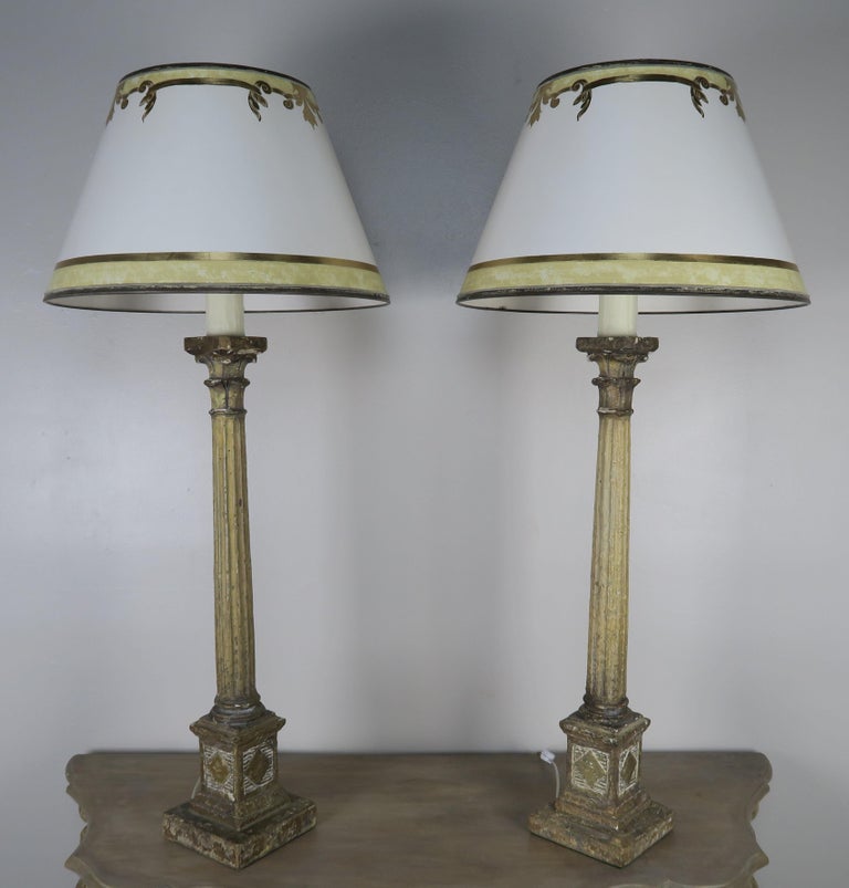 Pair of Painted Neoclassical Lamps with Parchment Shades For Sale at ...