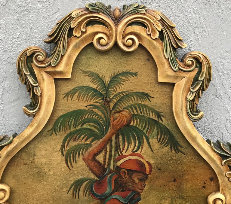 Pair of Painted Opposing Monkey and Palm Tree Wall Plaques For Sale at ...