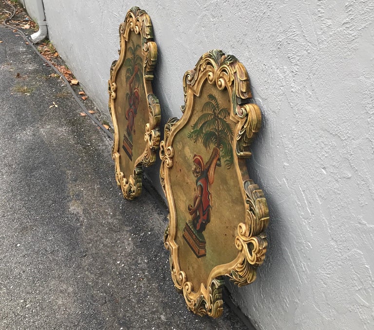 Pair of Painted Opposing Monkey and Palm Tree Wall Plaques For Sale at ...
