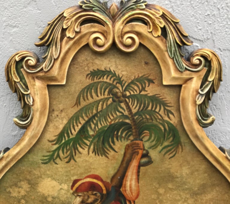 Pair of Painted Opposing Monkey and Palm Tree Wall Plaques For Sale at ...