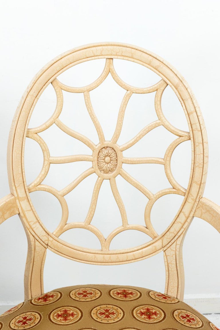 Pair of Painted Oval Pinwheel Back Armchairs For Sale at 1stDibs