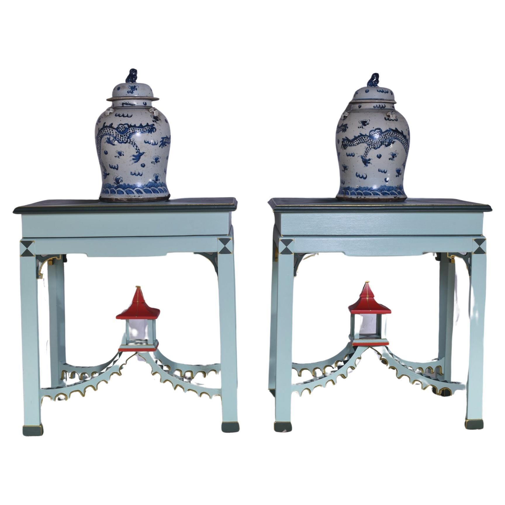 Pair Of Painted Pagoda Side Tables For Sale at 1stDibs