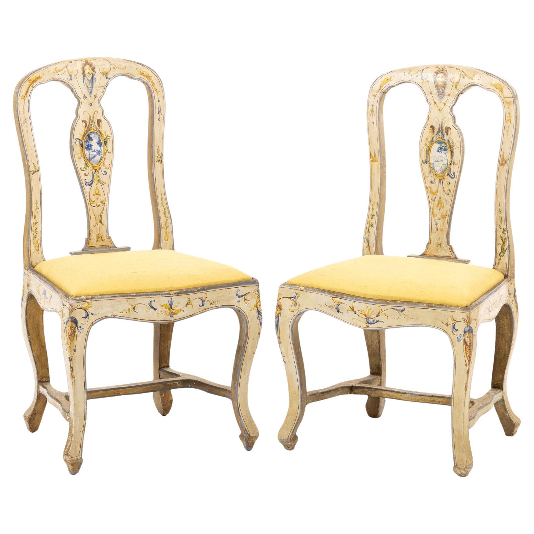 Pair of Painted Woodwork Italian Chairs For Sale at 1stDibs