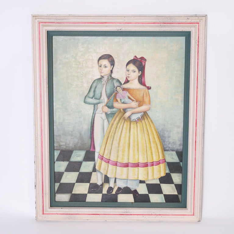 Pair of Paintings of Boy and Girl For Sale at 1stDibs