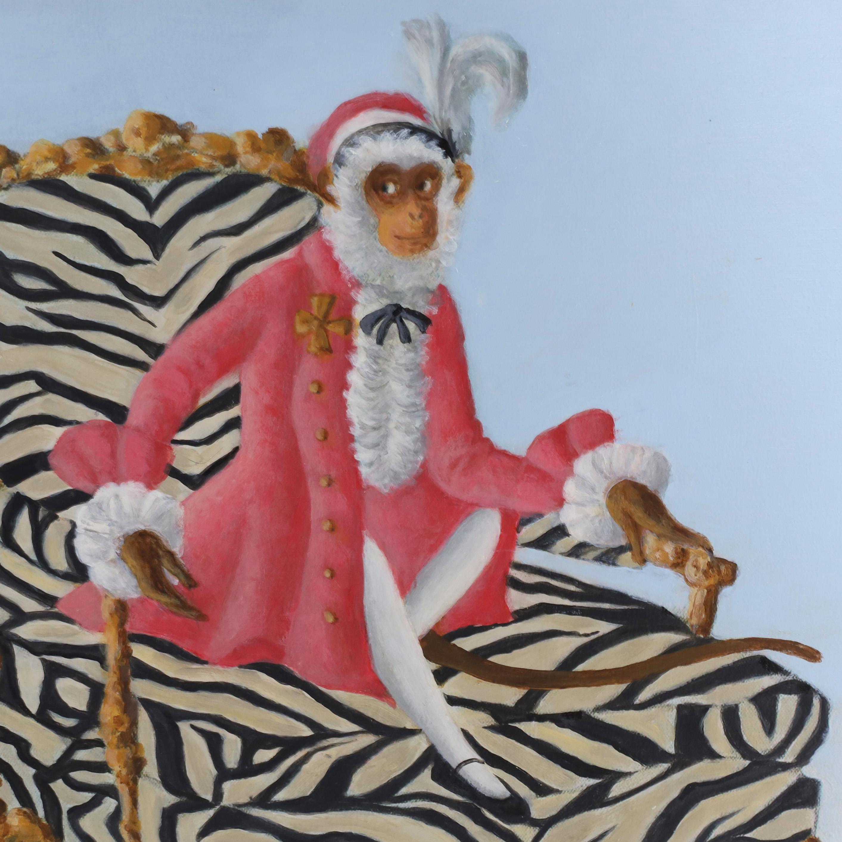 Pair of Paintings with Monkeys as Dandies by Nancy Jolly For Sale at ...
