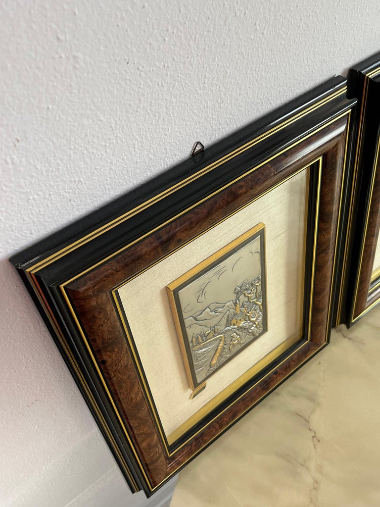 Pair of Paintings with Silver Foil, Italy, 1980s For Sale at 1stDibs