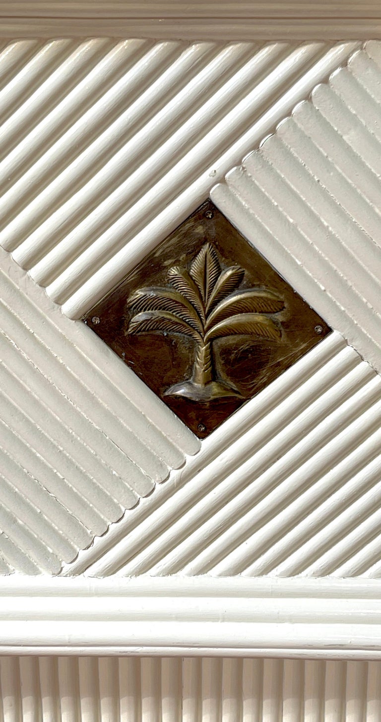 Pair of 'Palm Beach' White Lacquer and Bronze Palm Tree Medallion Twin ...