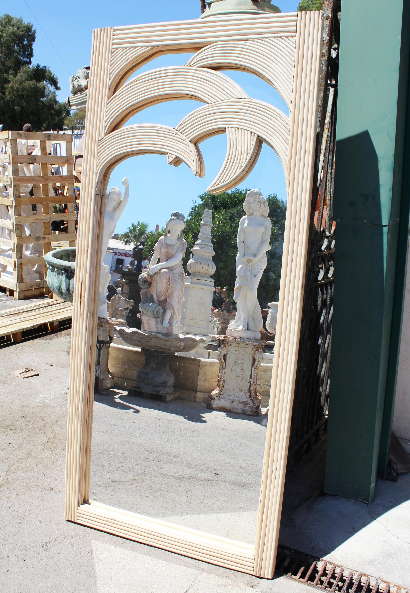 Pair of Palm Shaped Wooden Cane Mirrors For Sale at 1stDibs