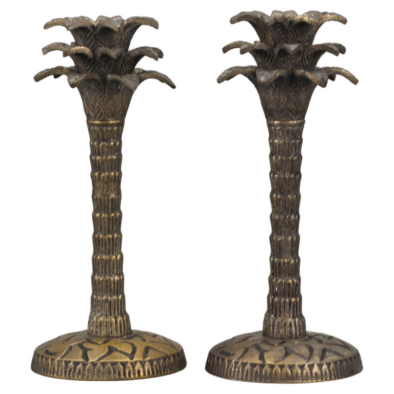 Pair of Palm Tree Shaped White Bronze Candlesticks For Sale at 1stDibs