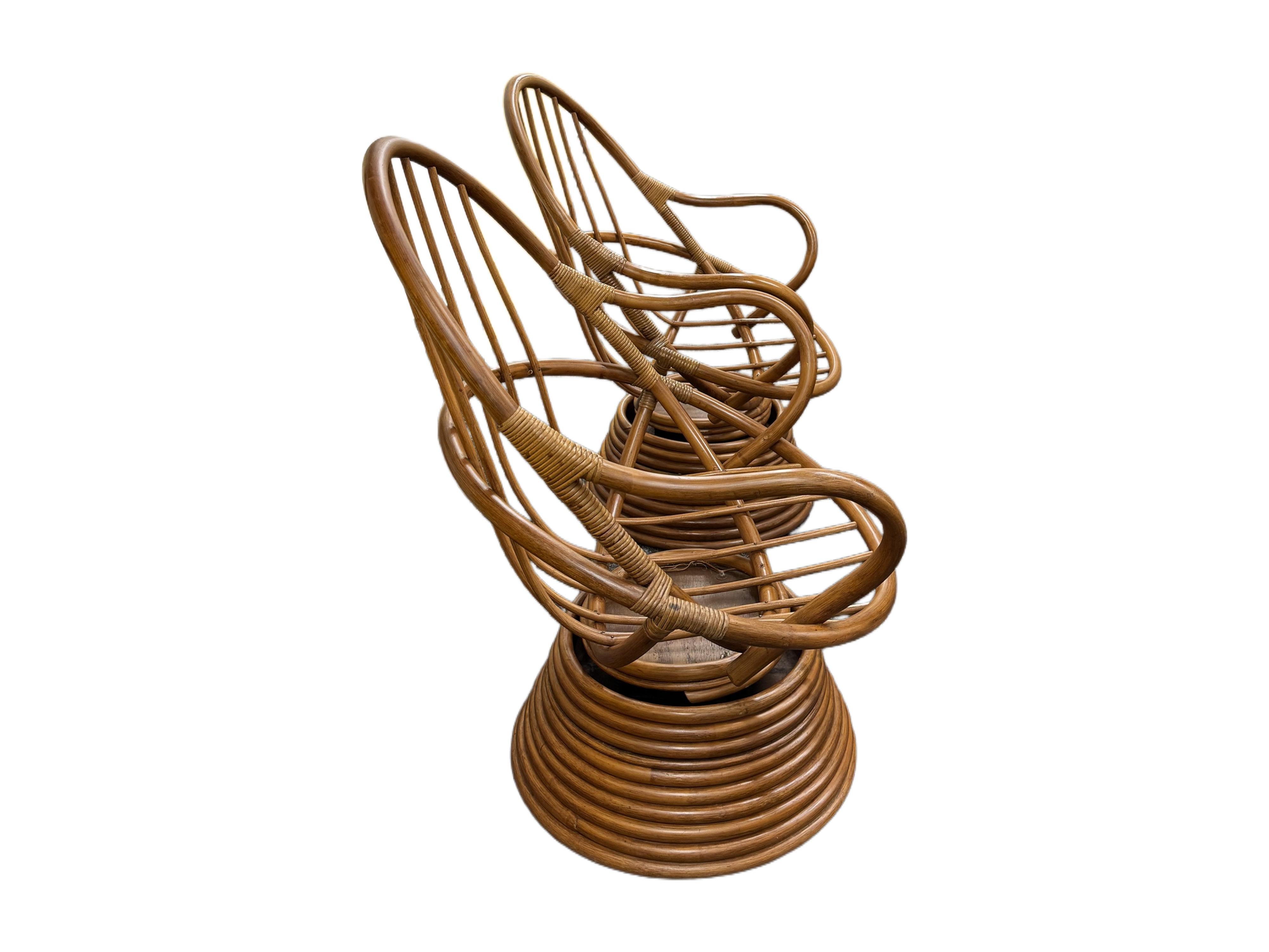 Pair of Papasan Bamboo Wicker Lounge Chairs For Sale at 1stDibs