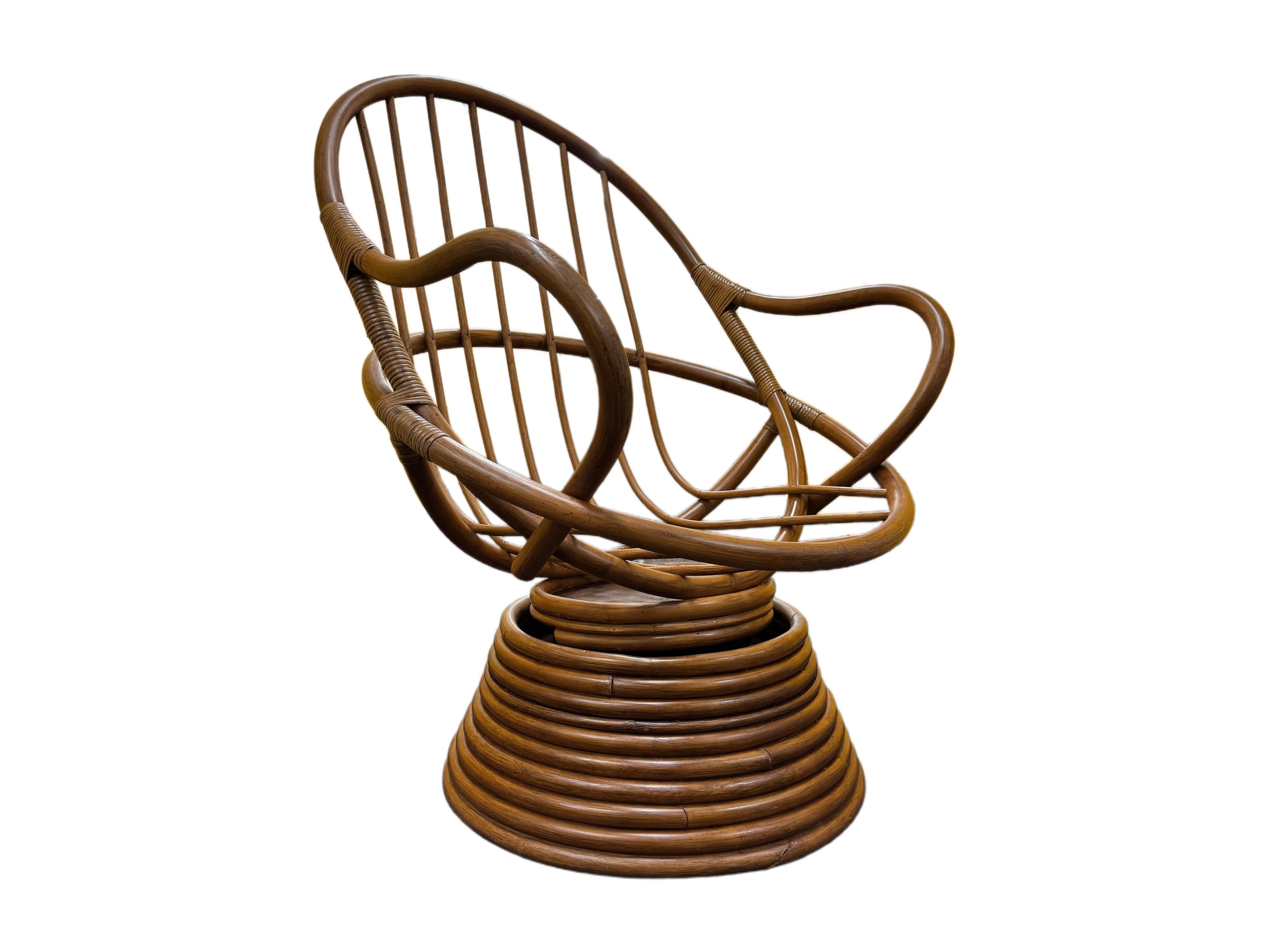Pair of Papasan Bamboo Wicker Lounge Chairs For Sale at 1stDibs
