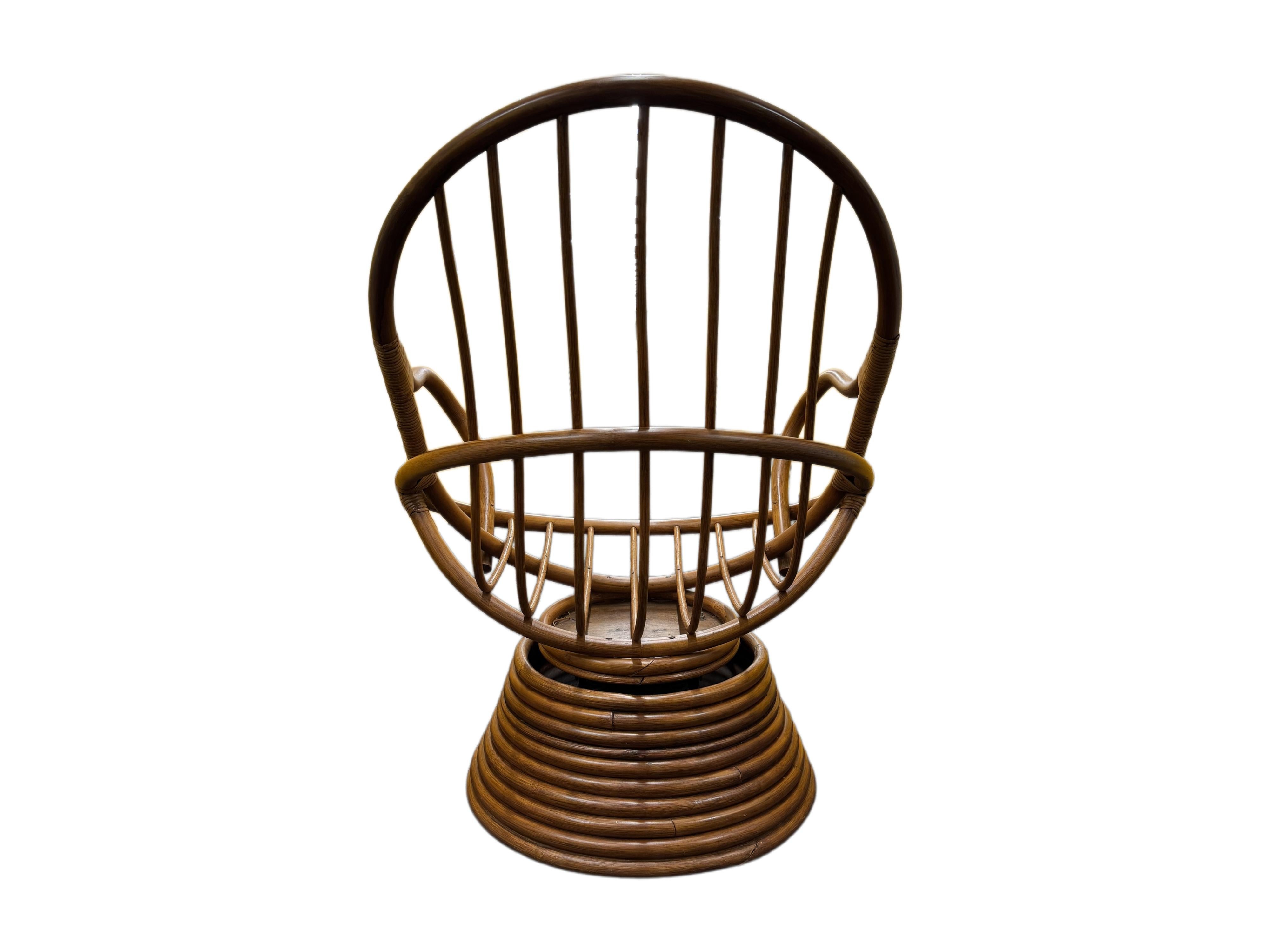 Pair of Papasan Bamboo Wicker Lounge Chairs For Sale at 1stDibs