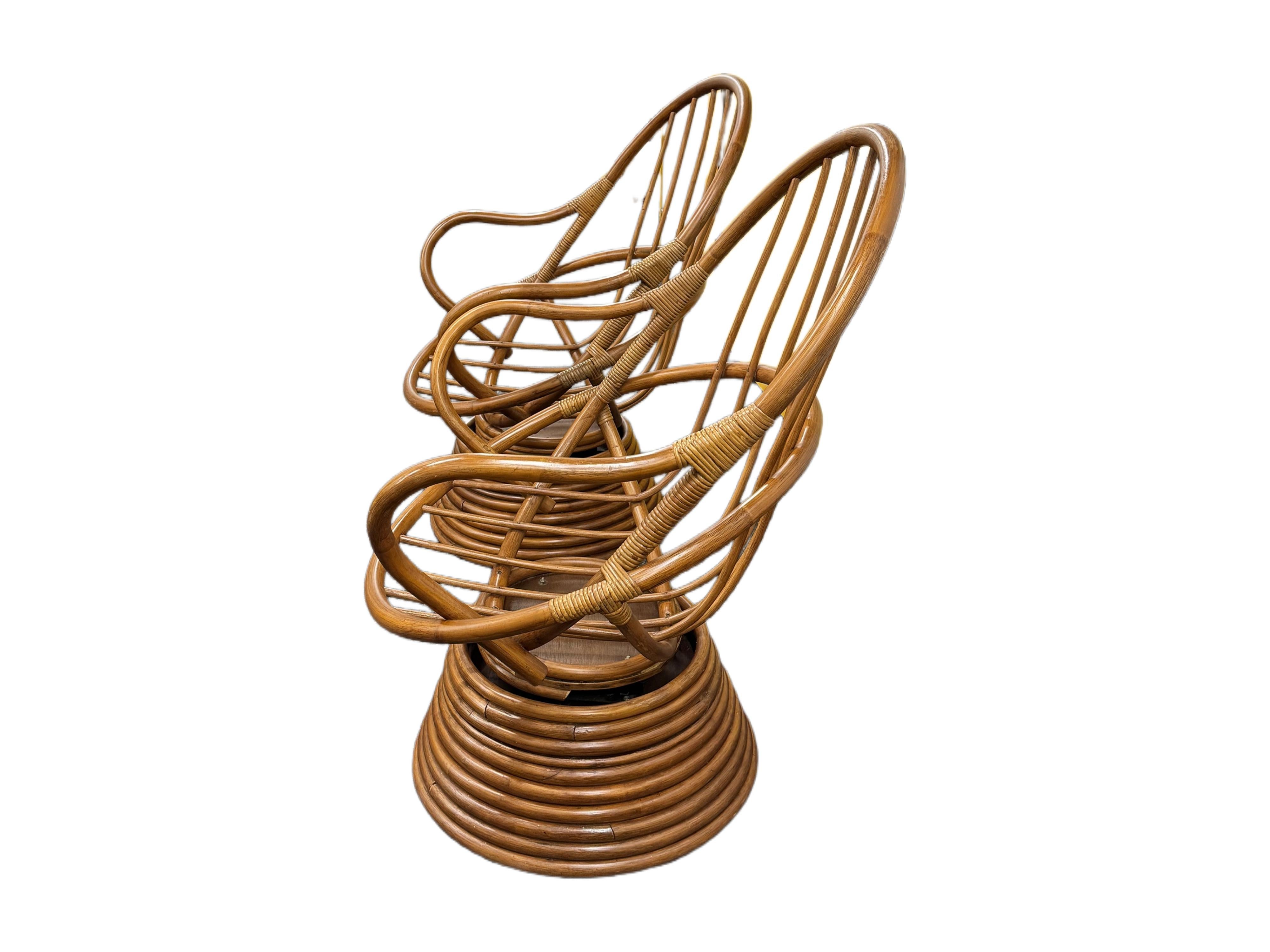 Pair of Papasan Bamboo Wicker Lounge Chairs For Sale at 1stDibs
