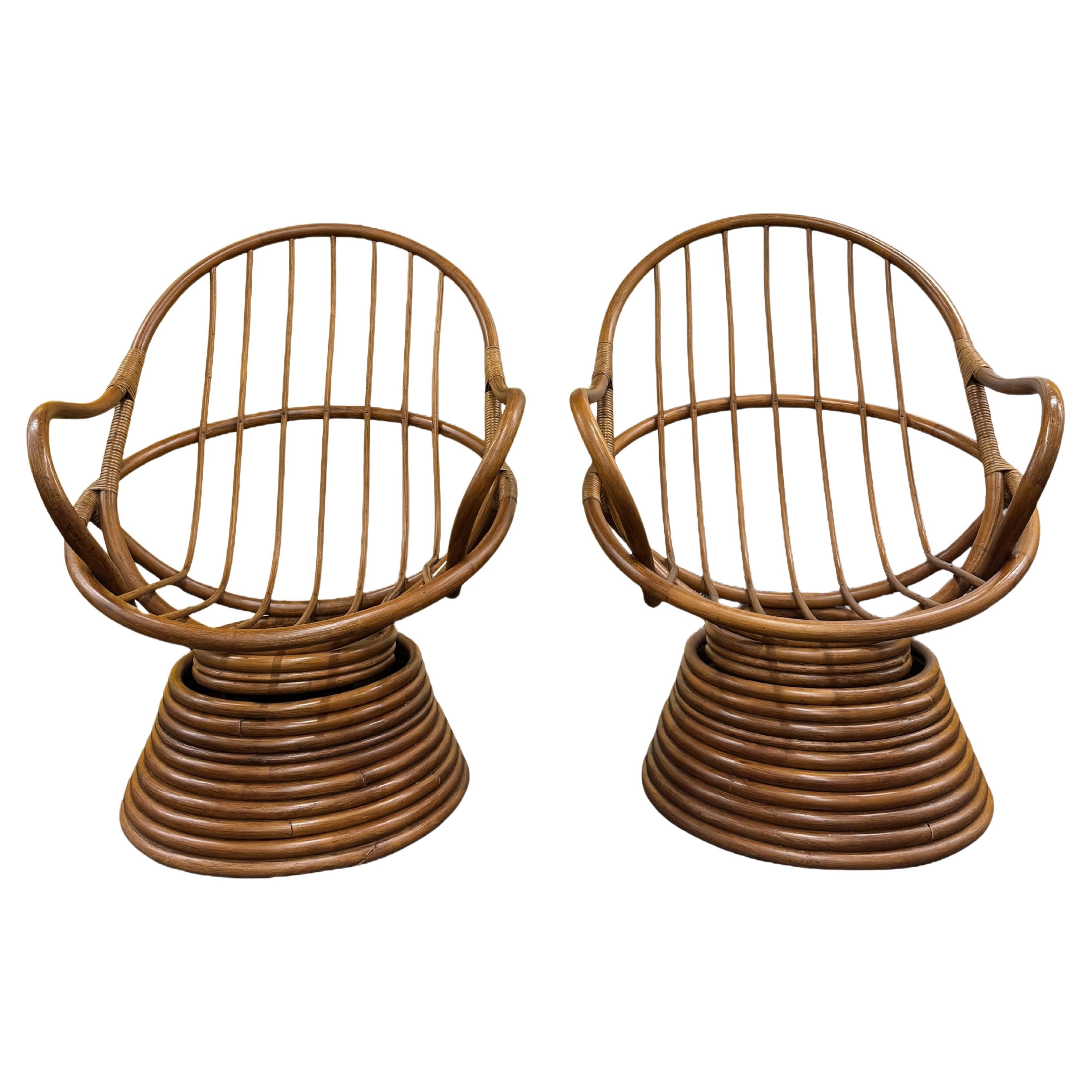 Pair of Papasan Bamboo Wicker Lounge Chairs For Sale at 1stDibs