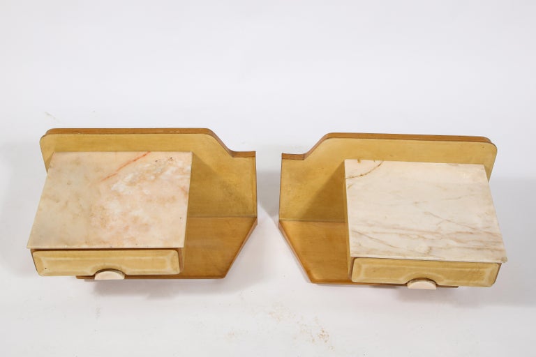 Pair of Parchment and Marble Floating Nightstands, Italy, 1960's For ...