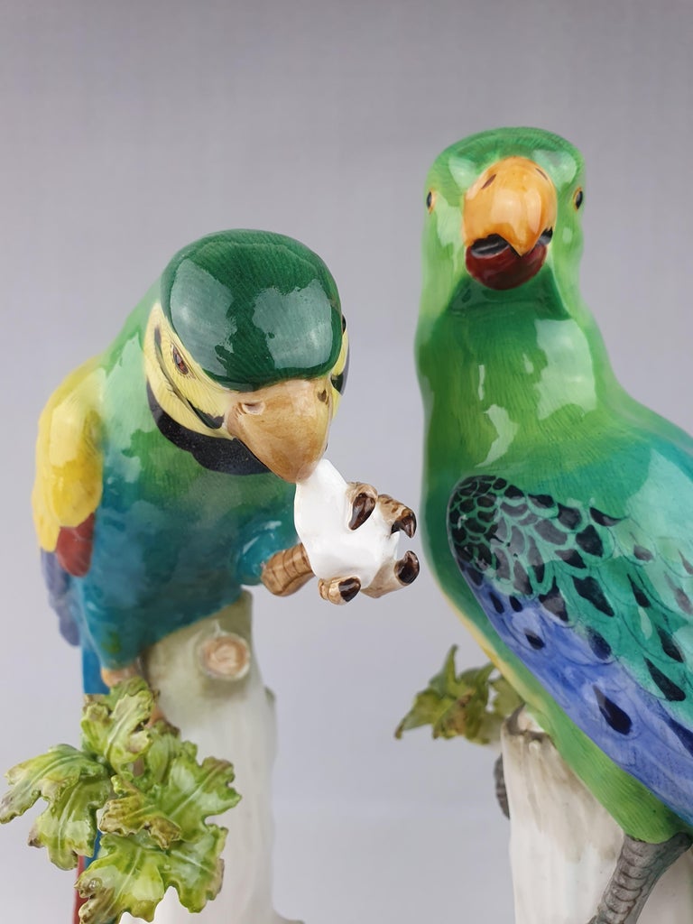 Meissen Pair of Parrots Stunning Colours Yellow Blue Green For Sale at ...
